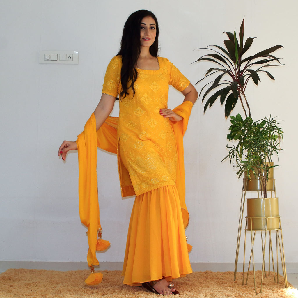 Ready to wear Yellow Haldi Chikankari sharara Set – YouNari